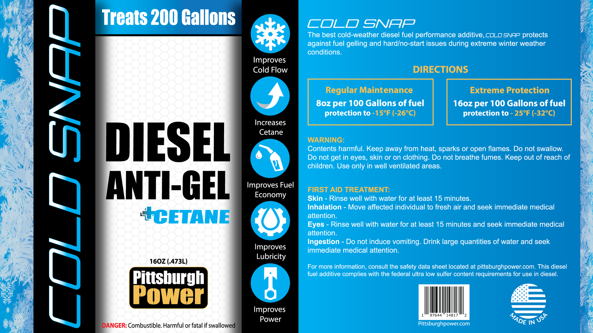 Cold snap - Diesel Anti-gel + Cetane - 16oz – Pittsburgh Power